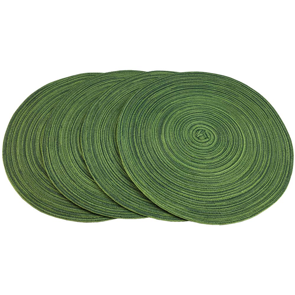 Red-A, Placemats, Round Placemats for Dining Table Set of 4 Woven Heat Resistant Non-Slip Kitchen Table Mats Diameter 14 Inch(Hunter Green)