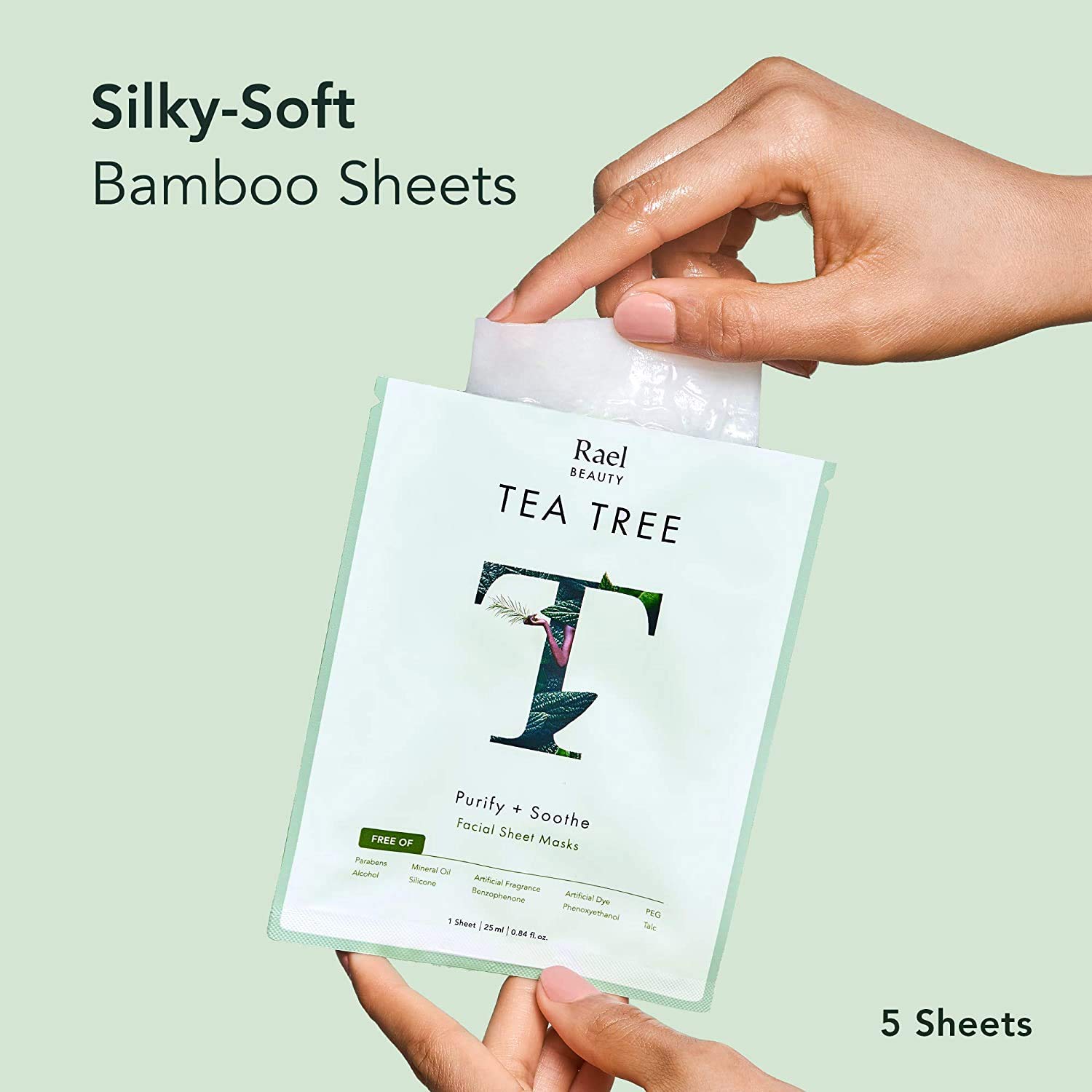 Rael Face Mask Skin Care, Tea Tree Face Masks - Bamboo Facial Sheet Mask, Korean Skincare, with Tea Tree Oil and Fruit Extracts, All Skin Types (Tea Tree, 5 Sheets)