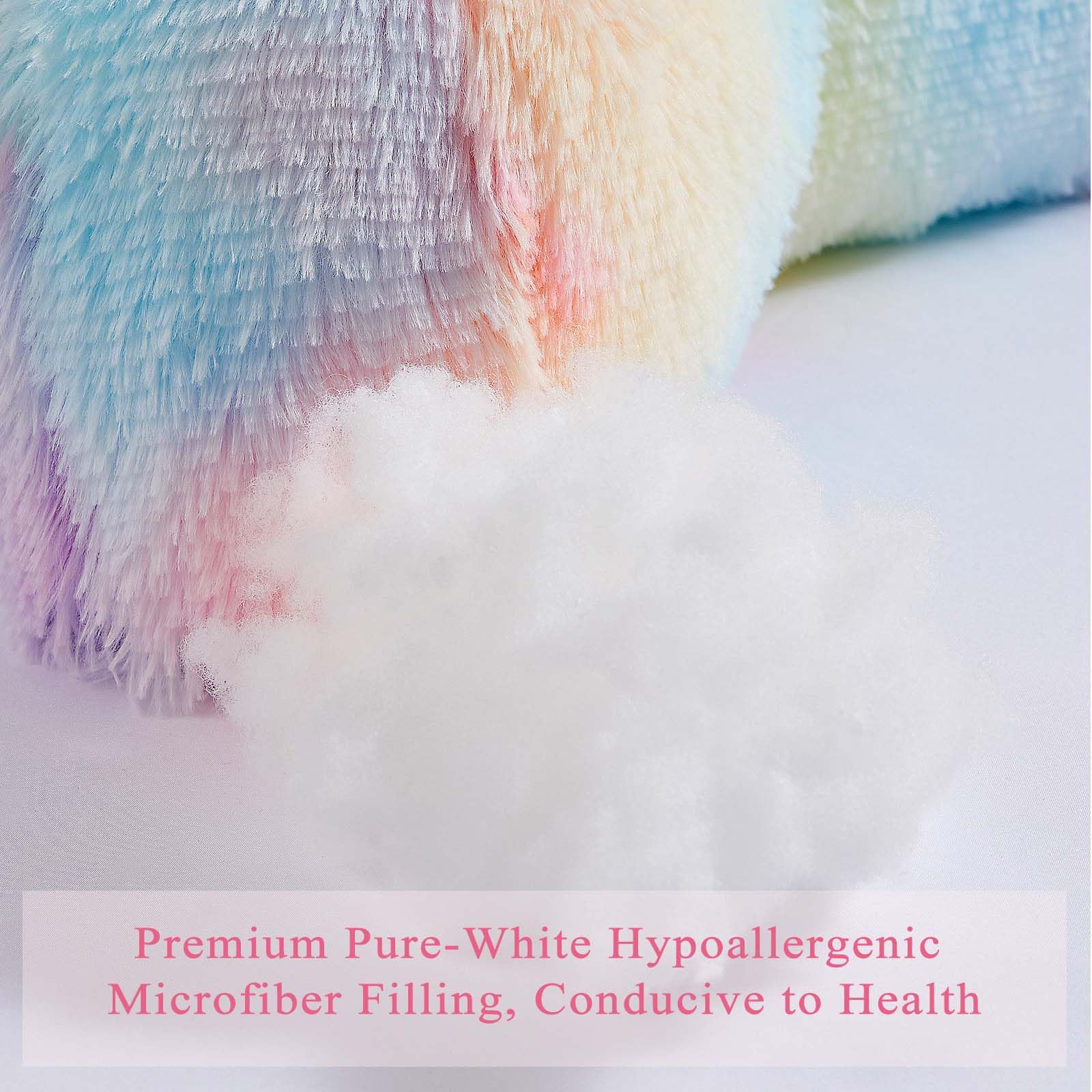 Bedriping Reading Pillow for Bed - Faux Fur Backrest Pillow with Arms, Reading & Bed Rest Pillows Rainbow Colors, Fluffy Sit Up Pillow, Study Pillow for Kid, Tween, Teens & Adult Girls