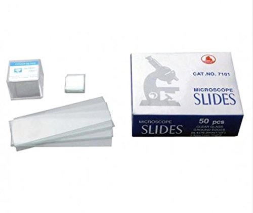 Amscope BS-50P-S100 50pc Pre-Cleaned Blank Ground Edge Glass Microscope Slides and 100pc Pre-Cleaned Square Glass Cover Slips Coverslips