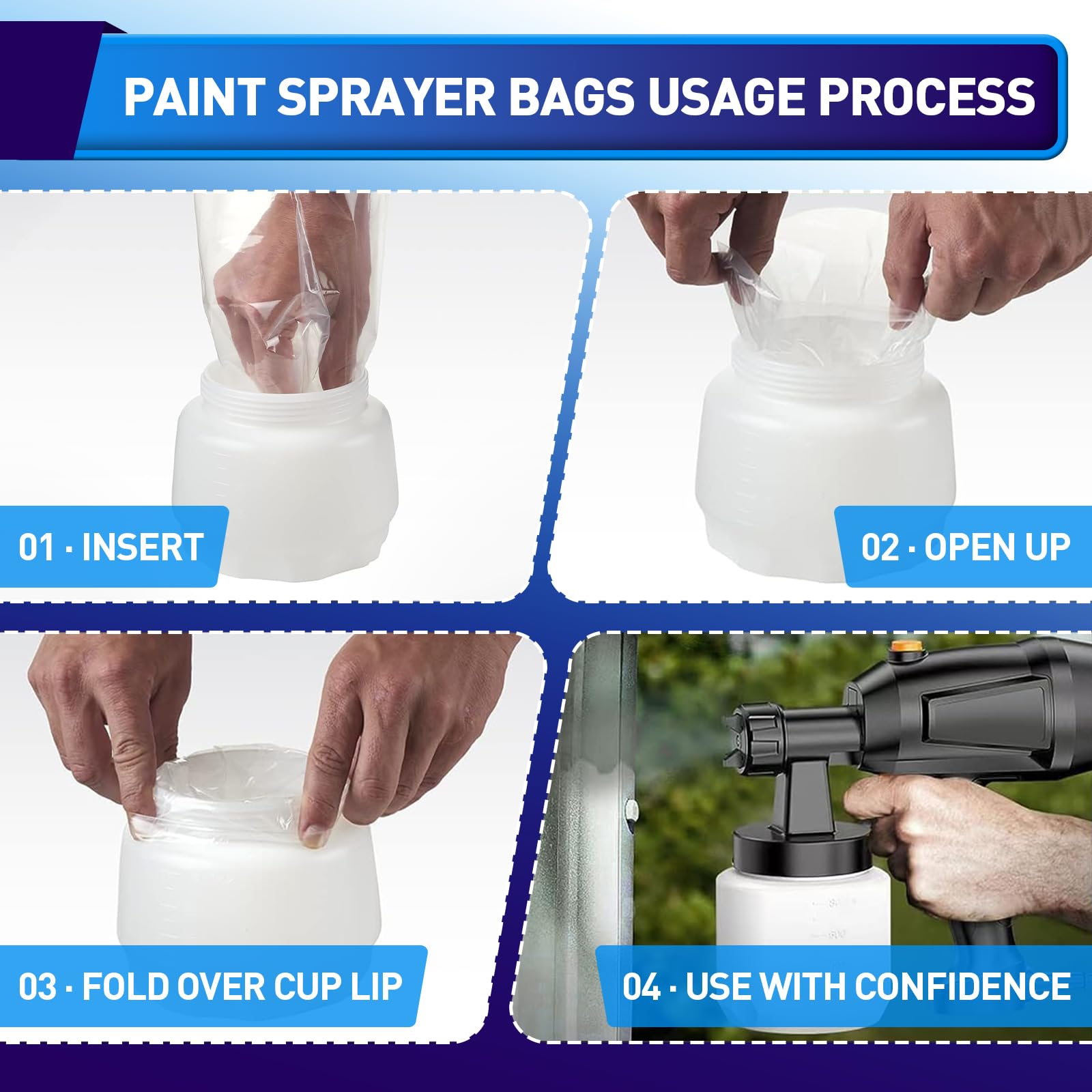 Paint Sprayer Parts, 50 Pcs Paint Sprayer Bags, 7.8'' X 11.8'' Sprayer Cup Liners, Transparent Spray Gun Cup Canister Liners for Wagner Paint Sprayer