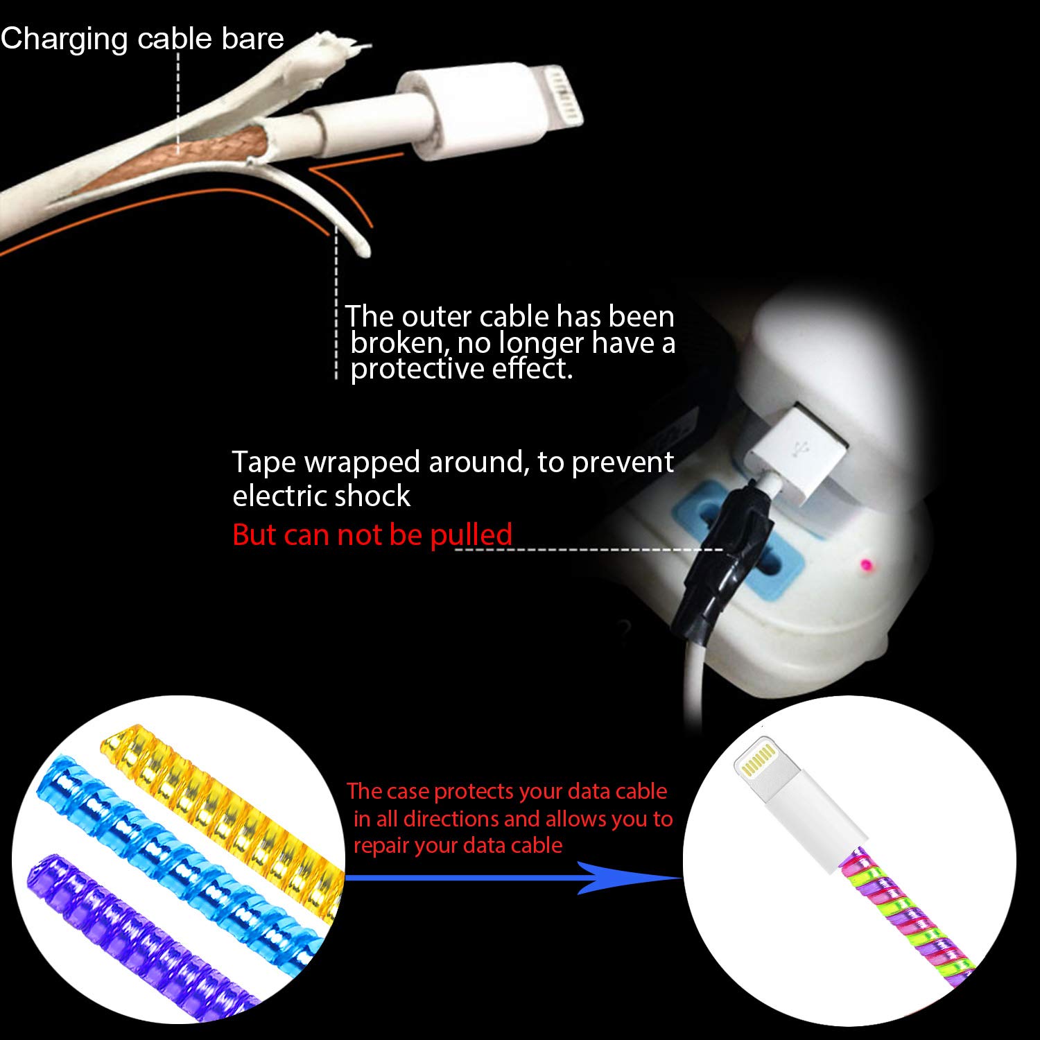 Rancco Cable Protector/Wire Repair/Pets Chew Cable Protector/Headphone Saver, 8 Pc Spiral Cable Strain Relief Cable Wrap Tube Charger Cord Sleeve, USB Date Cable Saver[3.9ft/pc]