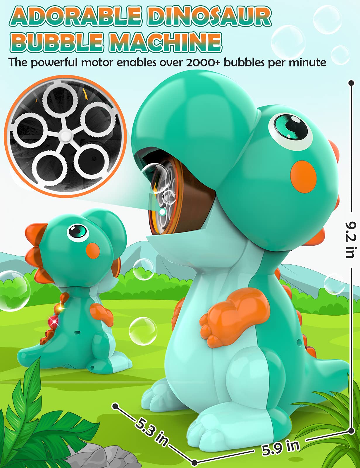 EduCuties Bubble Machine for Kids, Dinosaur Toys Automatic Bubble Blower Maker with Solutions for Toddlers Ages 4-8 Outdoor Toy for 3 4 5 6 Year Old Boys Girls Birthday Gift Present- Green