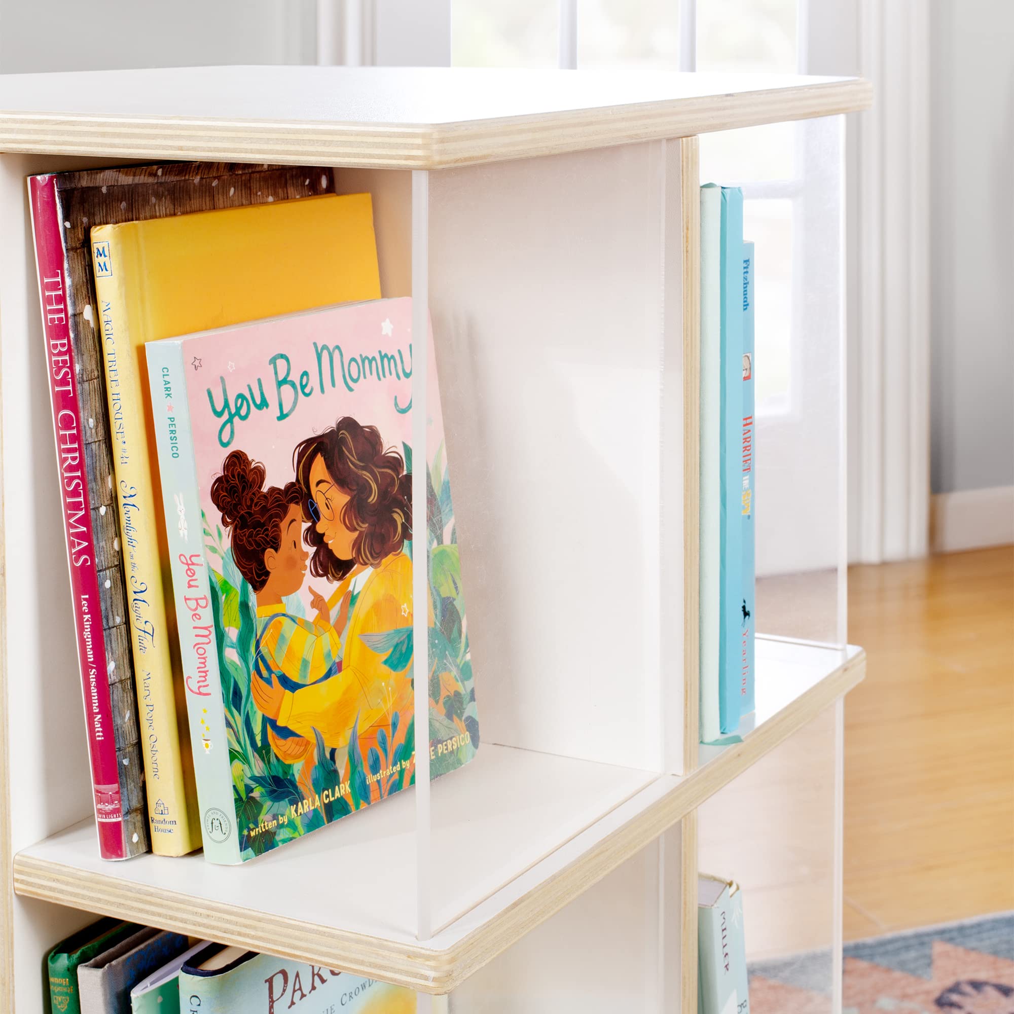 Guidecraft EdQ Rotating Book Display - White: Spinning Plywood Storage Bookshelf with Acrylic Windows for Kids Classroom, Playroom, or Bedroom