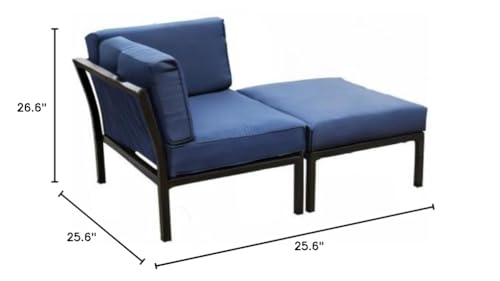 LOKATSE HOME 2 Piece Outdoor Patio Furniture Loveseat Couch with Corner Sofa and Metal Steel Frame Ottoman, Blue