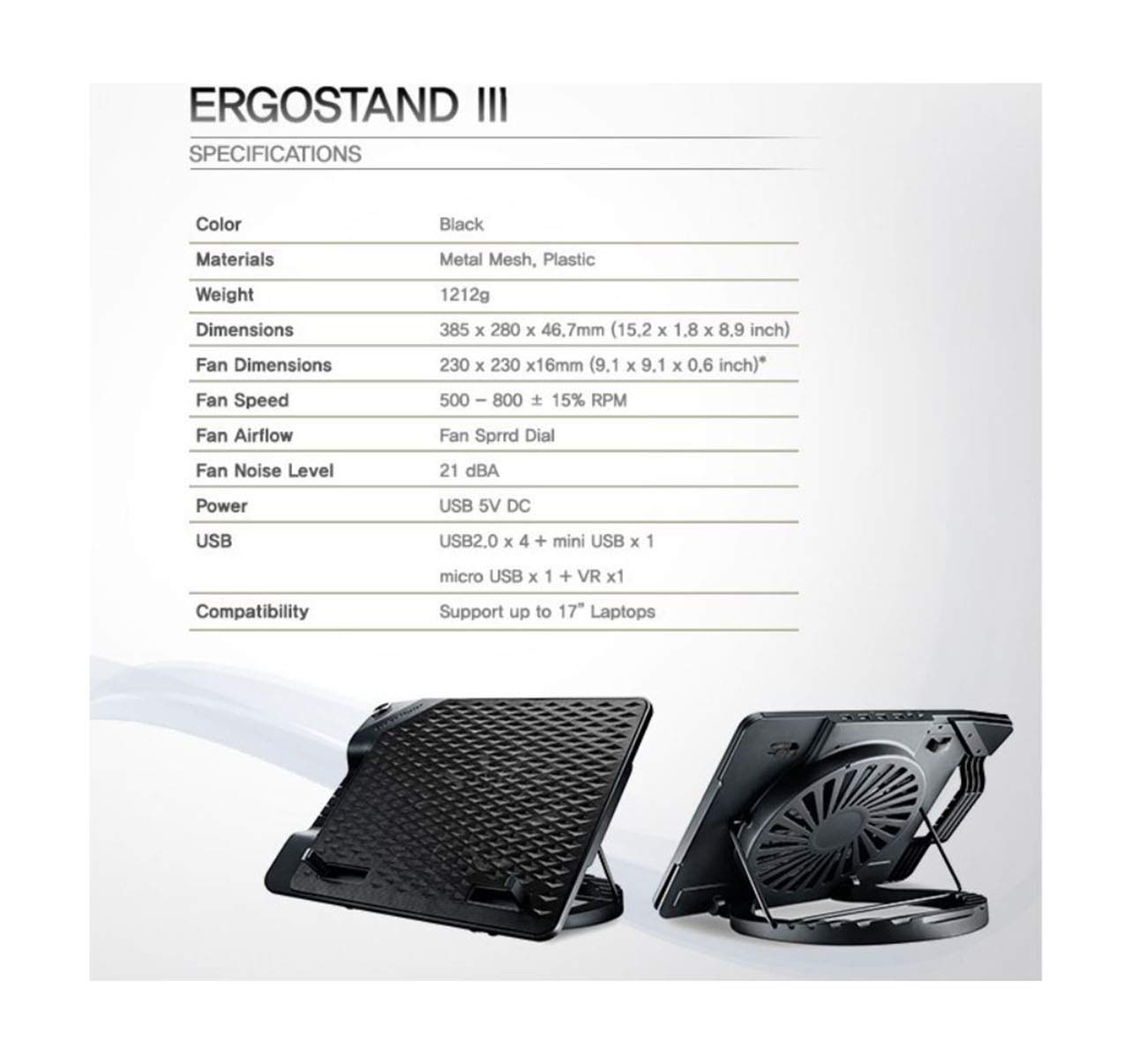 Cooler Master Ergonomic Laptop Cooling Pad. NotePal Ergostand 3 The ergonomic cooling stand built for laptops up to 17"