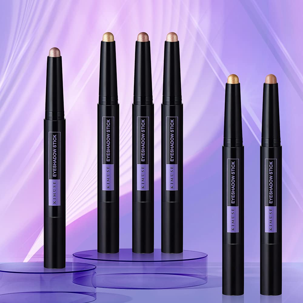 KIMUSE 6 PCS Brown and Neutral Metallic Eyeshadow Stick,Creme to Powder Cream Shimmer Eyeshadow Pencil Crayon,Long Lasting & Waterproof Eyeshadow Stick Eye Sets