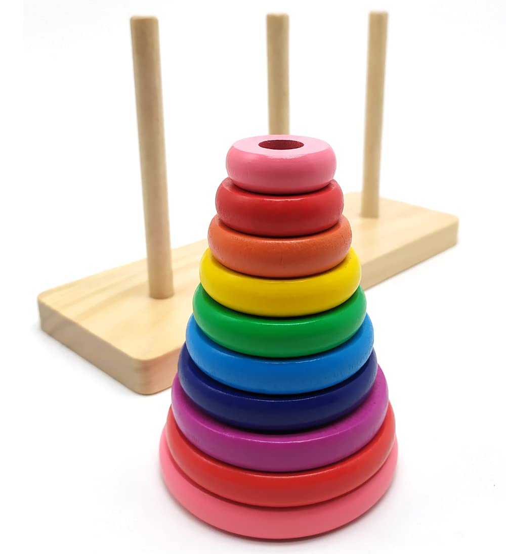 GeekHouse Wooden Stacking Rings for Toddlers, Rainbow Stacker for Kids, Early Learning Toys for Boys and Girls
