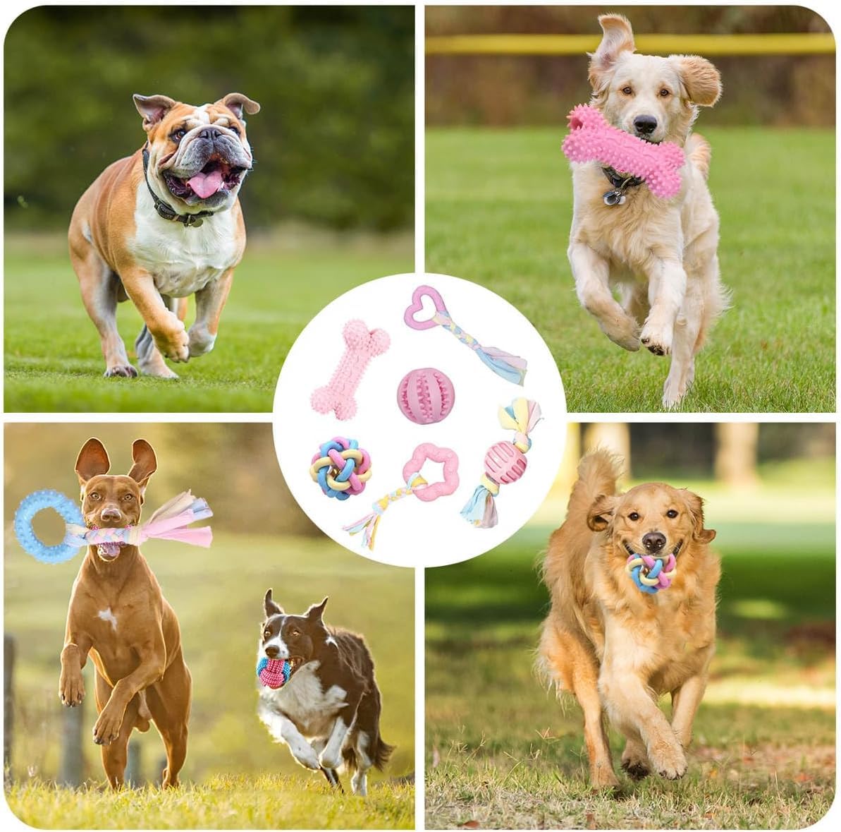 Bambinom Puppy Chew Toys, 6 Pack Puppy Teething Toys for Small Breed, Soft Rubber Cute Pink Dog Toys, Eco-Friendly, Teeth Cleaning Interactive for Small Dogs