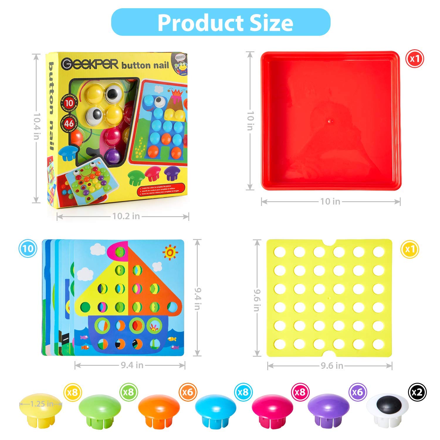 Geekper Button Art Toys for Toddlers with 34 Pictures and 130 Buttons