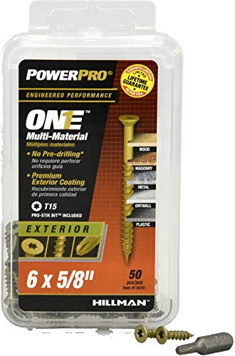 Power Pro Premium One Multi-Material Flat Head Screws, Epoxy Coated Steel, Fasten in Wood, Metal, Concrete, Drywall and Plastic, Bronze, 6 x 5/8 inch, Box of 50 Screws