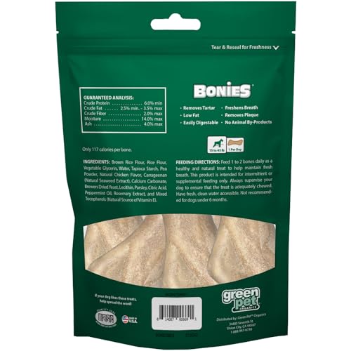 Bonies Breath and Dental Formula Treats for Dogs, All-Natural Ingredients, Fresh Breath, Cleans Teeth, Low Calories, Chicken Flavor - Medium, 8 Bones, 11.45-oz