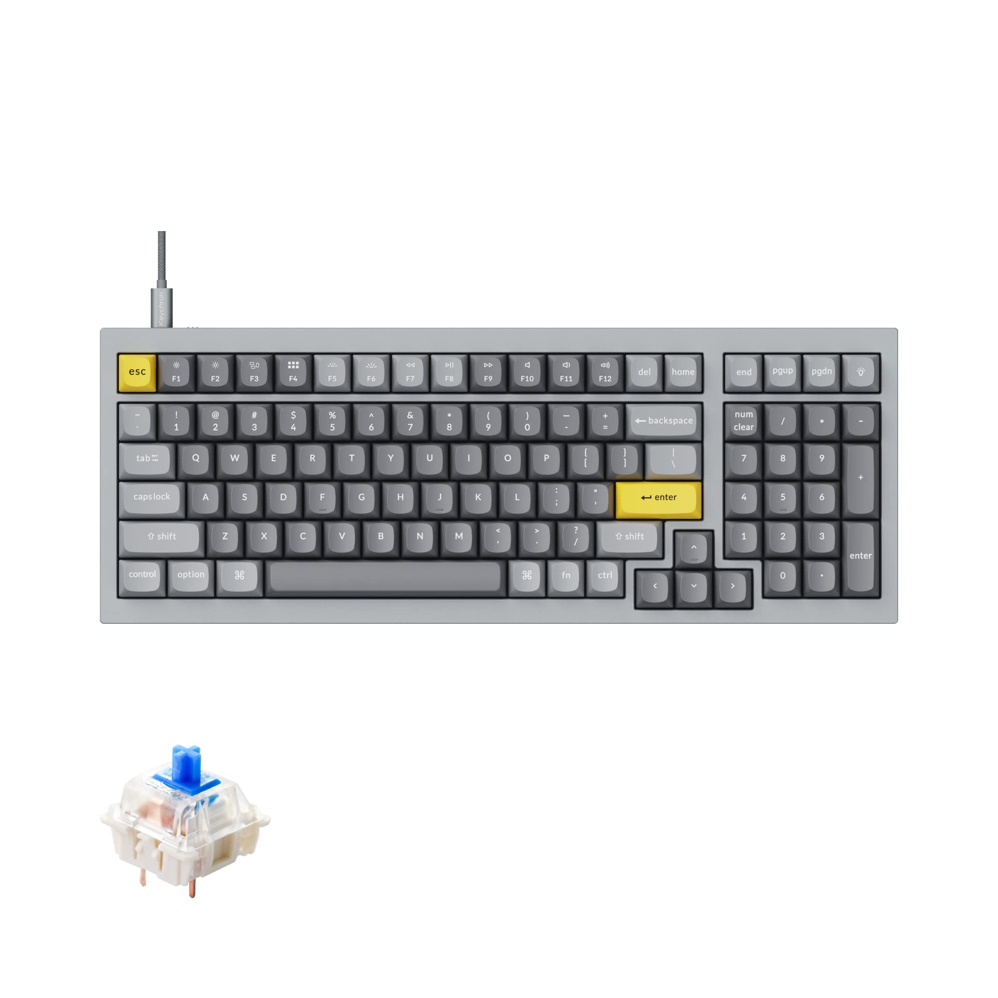 Keychron Q5 96% Layout Wired Custom Mechanical Keyboard, Hot-Swappable Gateron G Pro Red Switch, QMK/VIA Programmable Macro, Full Aluminum, RGB Backlight, Double Gasket for Linux Mac Windows - Grey