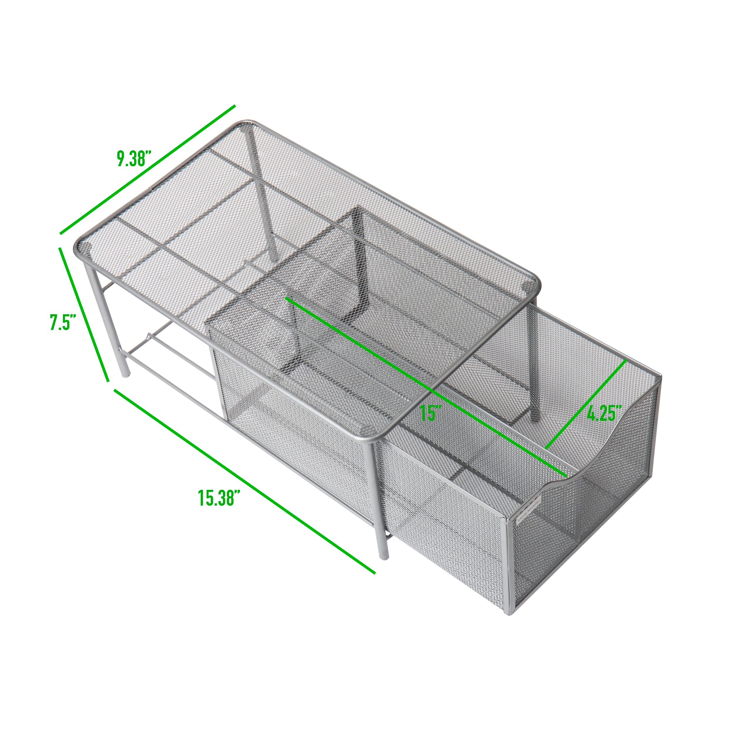 Mind Reader Organizer Storage Basket, 15.4” L x 9.4” W x 7.5” H, Silver (Pack of 2)