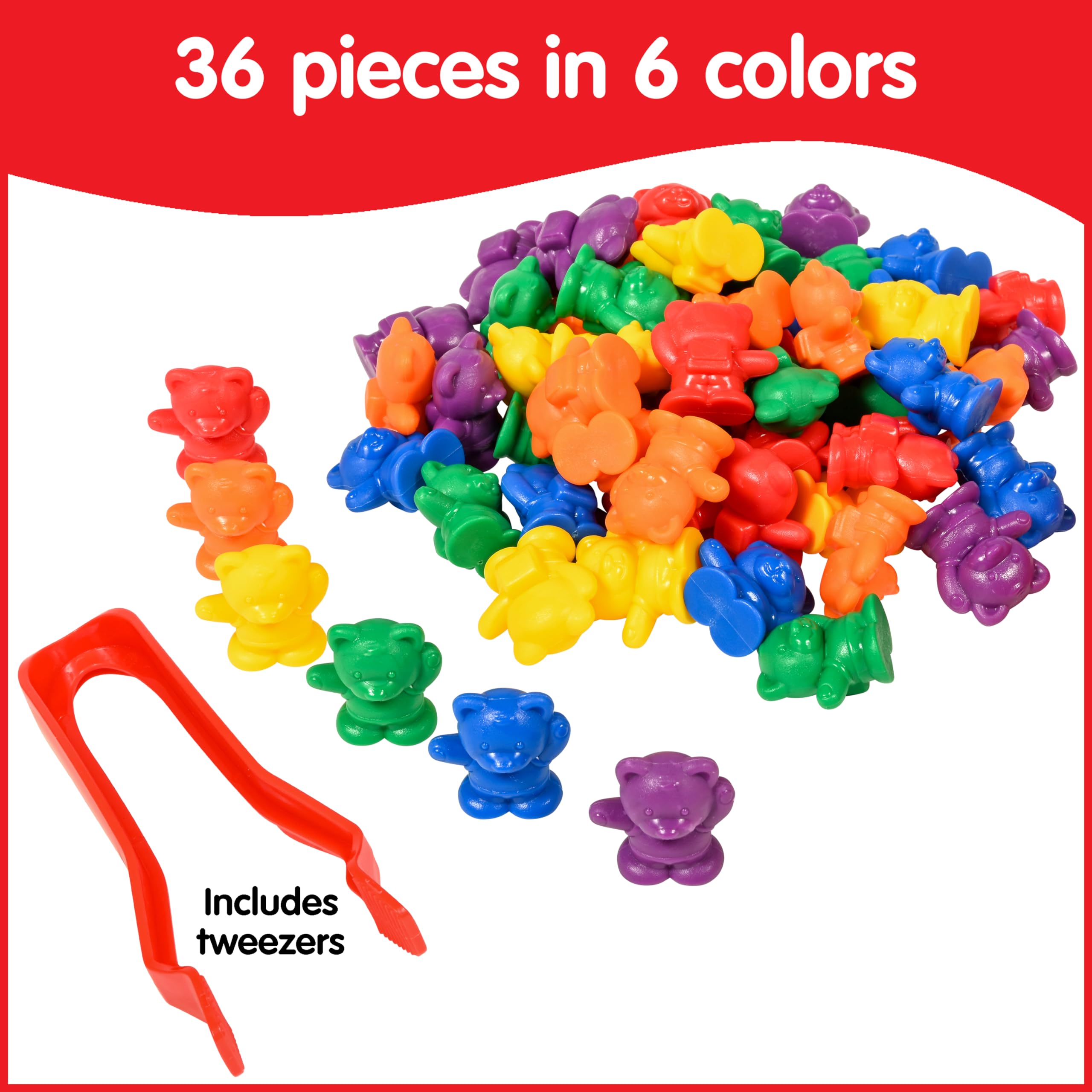 edxeducation Small Bear Counters - Mini Jar - Set of 60 - Early Math Manipulatives - Bear Counters, Tweezers and Actvity Guide - Home Learning