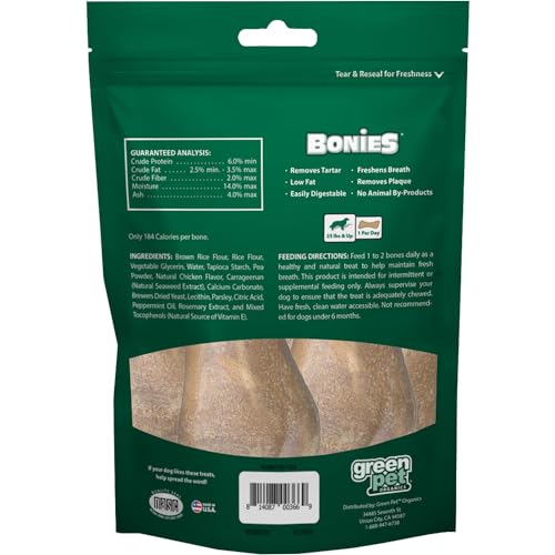 Bonies Natural Breath and Dental Formula Large-Sized Single Bone - All-Natural Ingredients, Fresh Breath, Cleans Teeth, Low Calories, Chicken Flavor, 5 Bones