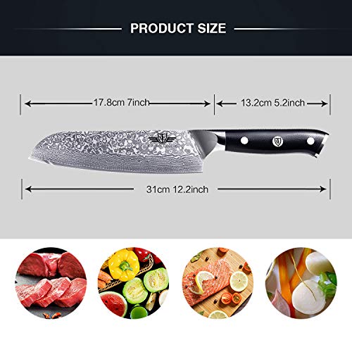 Kitchen Emperor Santoku Knife, Damascus Kitchen Knife, Professional Chef Knife with Comfortable G10 Handle Full Tang