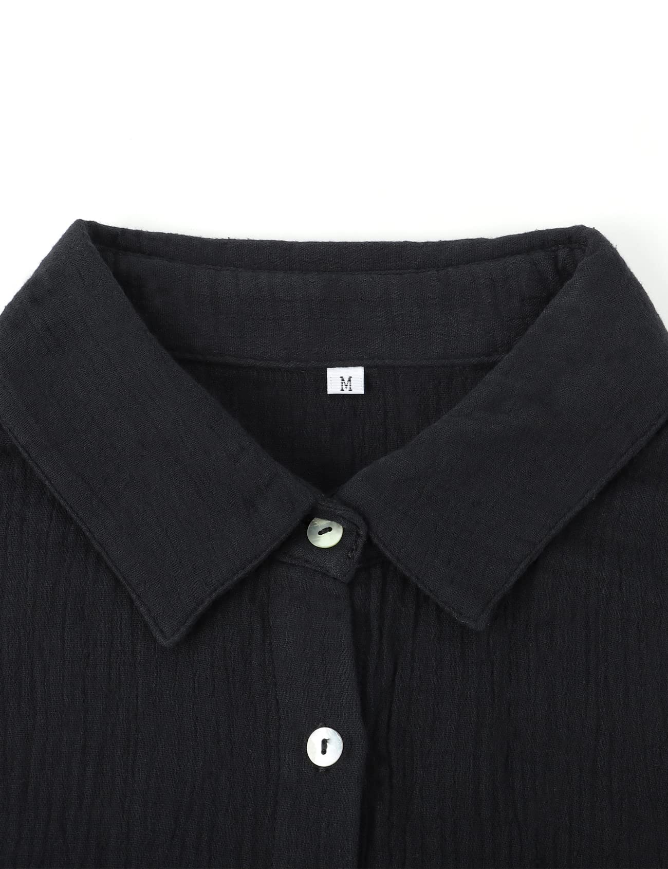 Arssm Cotton Linen 2 Piece Set for Women Casual Half Sleeve Button Down Shirt + High Waist Side Pockets Shorts Set(Black-XL)
