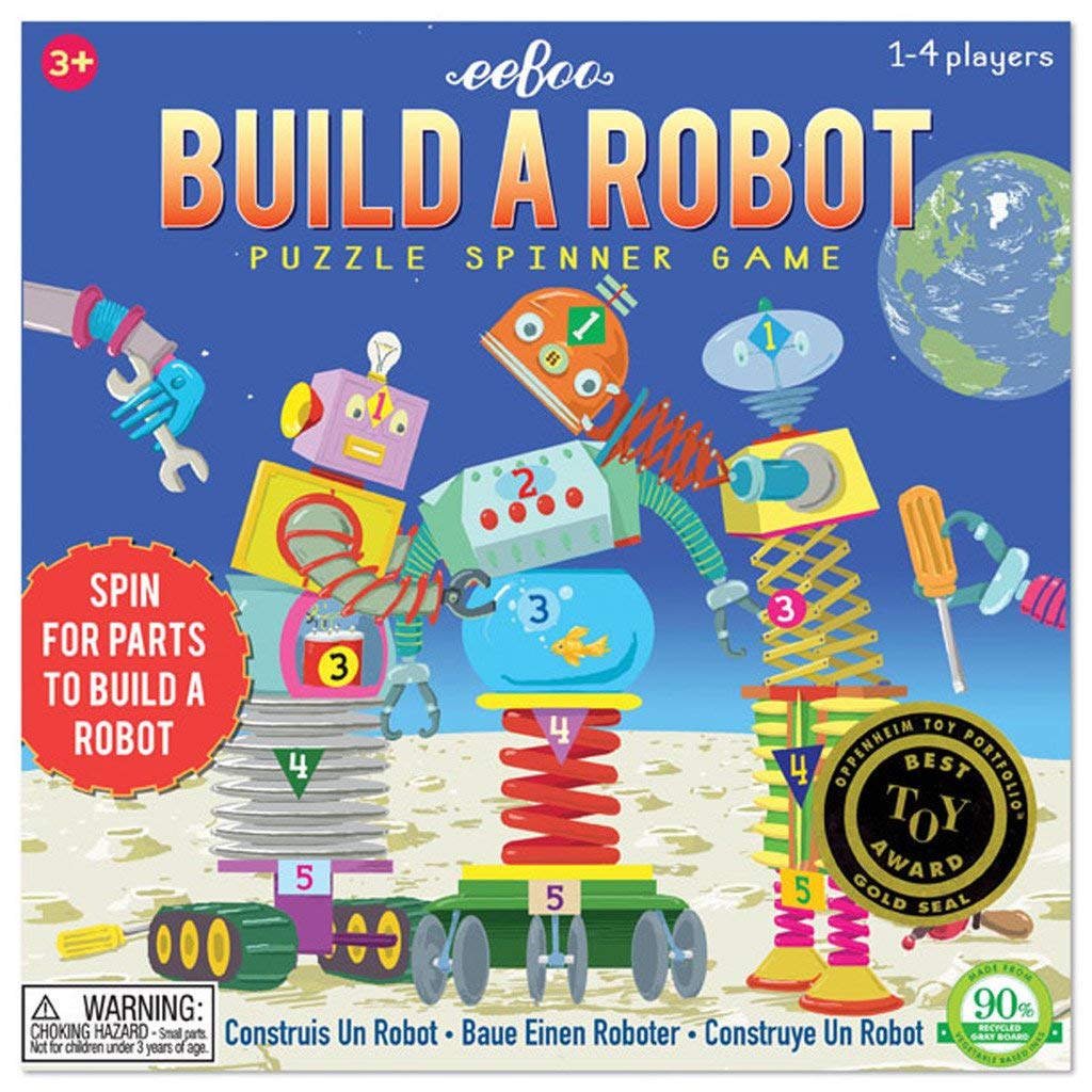 eeBoo: Build A Robot Spinner Puzzle Game, Encourages Imaginative Play, Patience and Social Skills for Children, for 2 to 4 Players, Spin for Parts to Build a Robot, Ages 3 and up