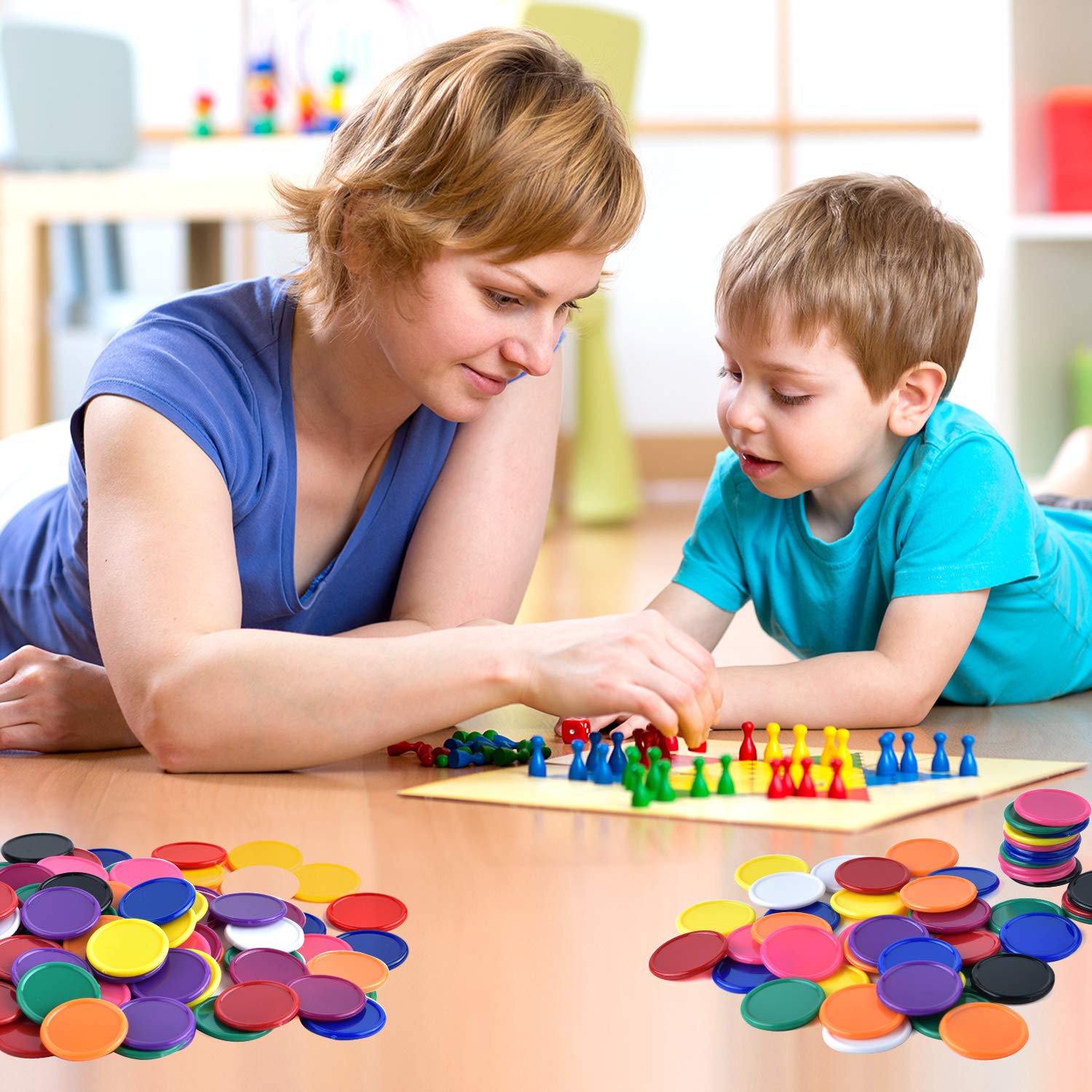 Coopay 300 Pieces 10 Colors Bingo Chips Bulk, 1 Inch Game Tokens Kids Reward, Plastic Learning Counters Disks Counting Discs, Poker Chips Bingo Markers for Math Practice (Style 2)