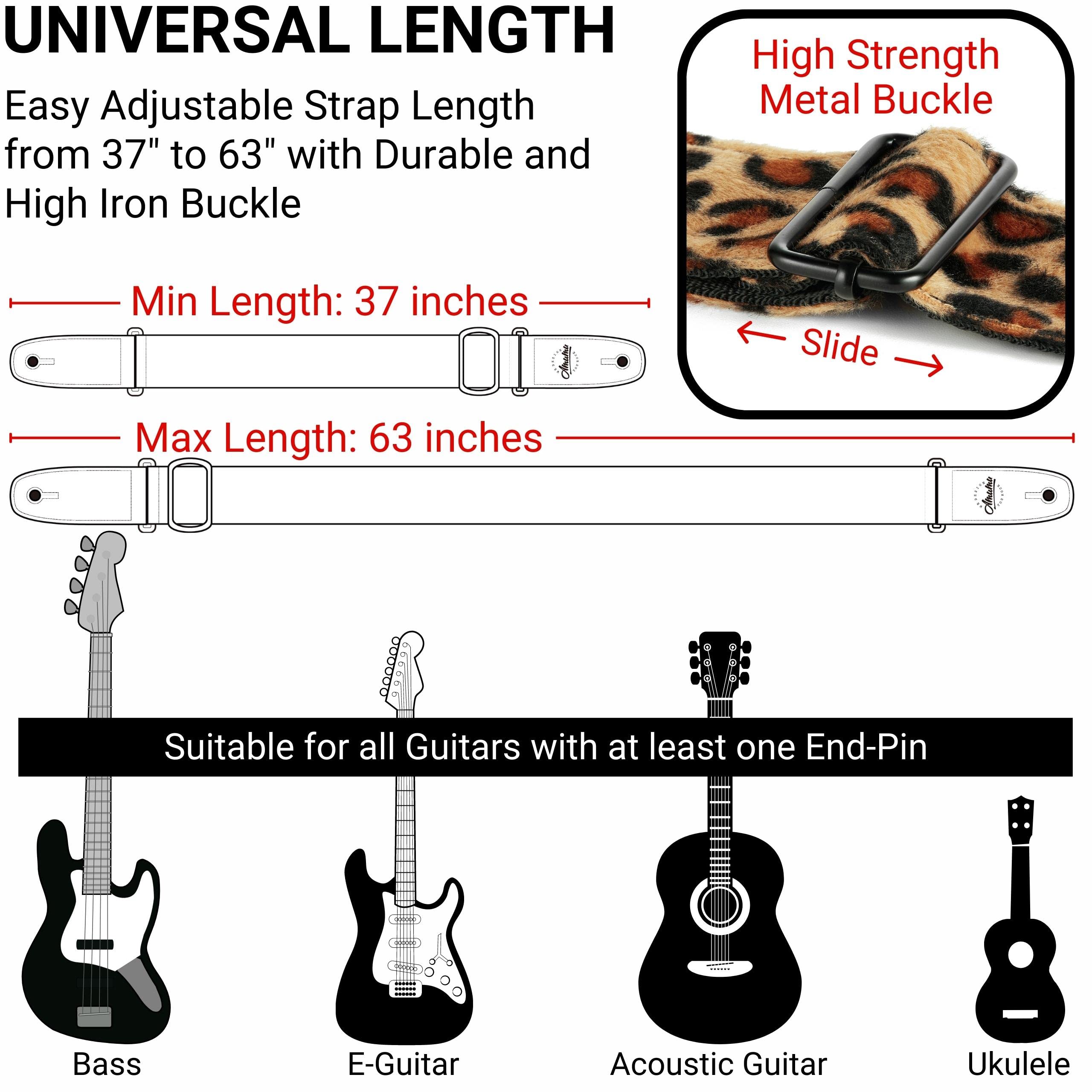Amumu Crushed Flocked Guitar Strap Flocking Leopard for Bass, Electric & Acoustic Guitar Accessories