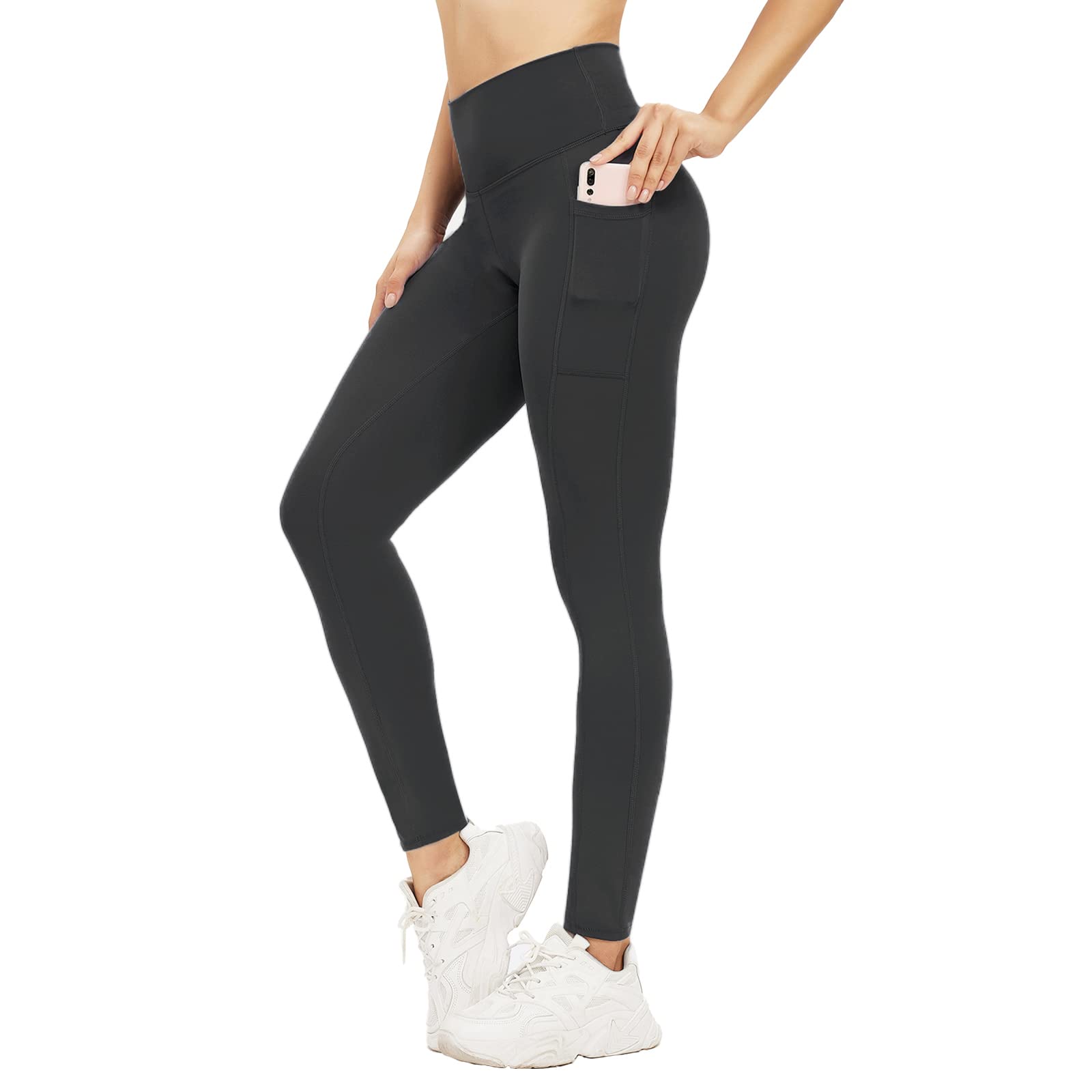 AOR Leggings with Pockets for Women Tummy Control, Yoga Pants for Women Deep Black