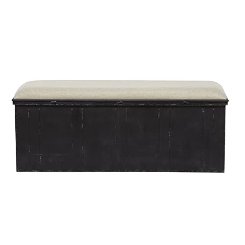 Deco 79 Farmhouse Metal Fabric Ottoman Storage Bench Tufted Footrest, Livingroom, Bedroom, Entryway, 48" L x 17" W x 19" H, Black