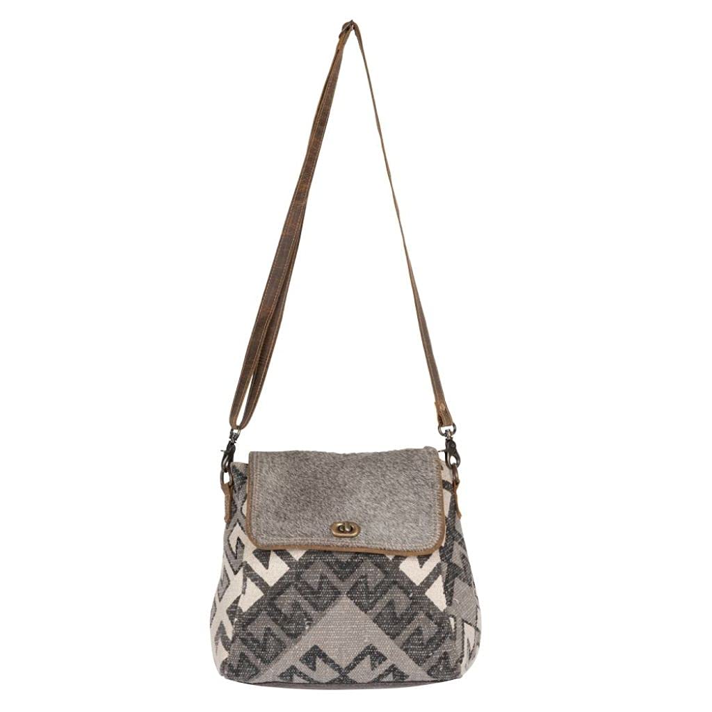 Myra Bag Stormy Love Shoulder Bag Upcycled Canvas, Leather, Cowhide & Rug S-2202