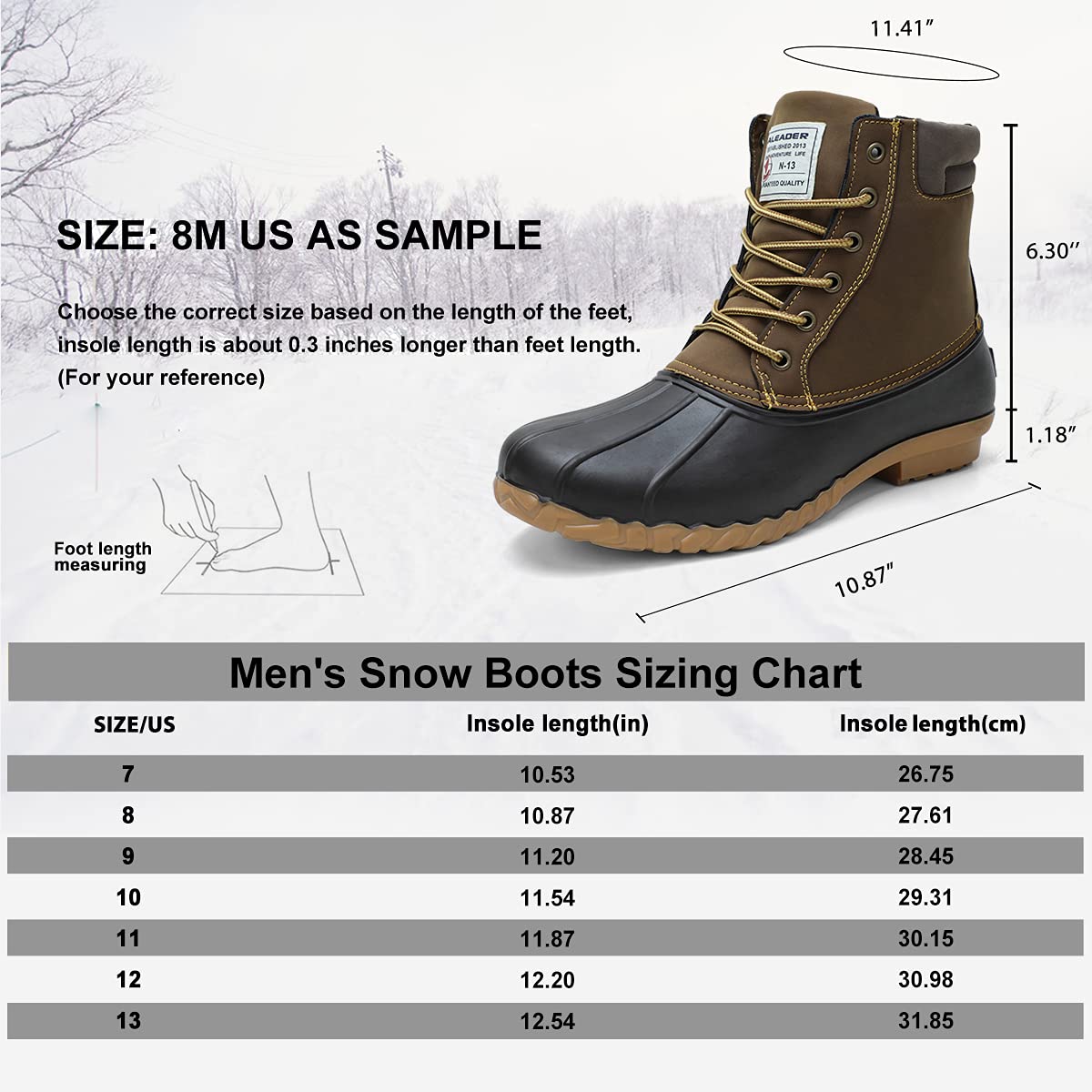 ALEADER Duck Boots Men Insulated Waterproof Winter Boots Cold Weather Snow Boots Tan 10 US