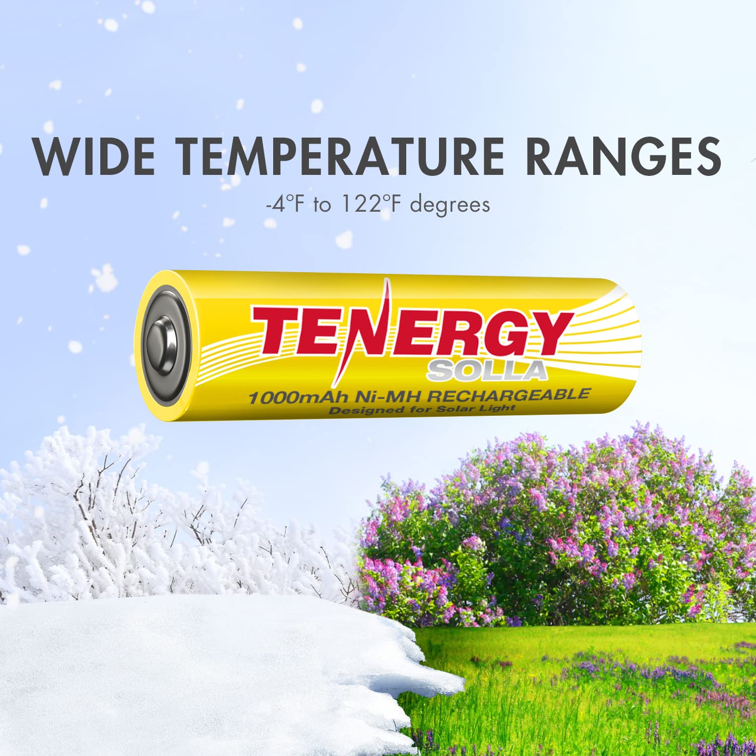 Tenergy Solla Rechargeable NiMH AA Battery, 1000mAh Solar Batteries for Solar Garden Lights, Anti-Leak, Outdoor Durability, 5+ Years Performance, 12 Pack, UL Certified