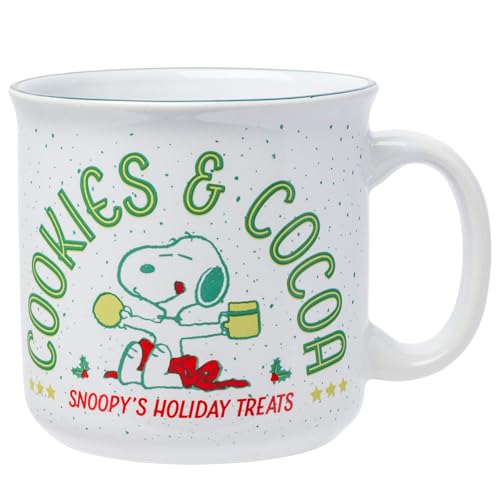 Silver Buffalo Peanuts Snoopy Cookies And Cocoa Ceramic Camper Mug, 20 ounces