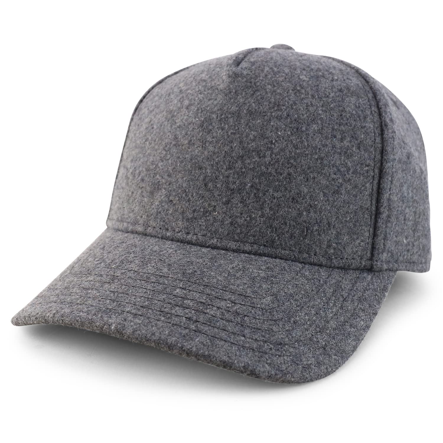 Armycrew XXL Oversize 5 Panel Melton Wool Blend Structured Baseball Cap - Heather Black - 2XL