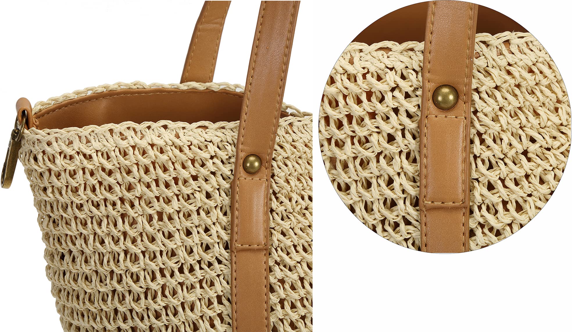 IN.RHAN Women's Handbag Large Straw Handmade Rattan Multi-functionWeave Shoulder Bag Beige