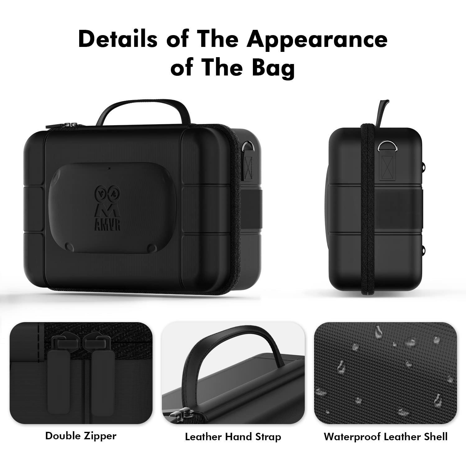 AMVR Leather Hard Carrying Case for Oculus Quest/Quest 2 VR Gaming Headset and Touch Controllers, Elite Strap Pad, Lightweight and Portable Travel Storage Bag for Quest 2 Accessories