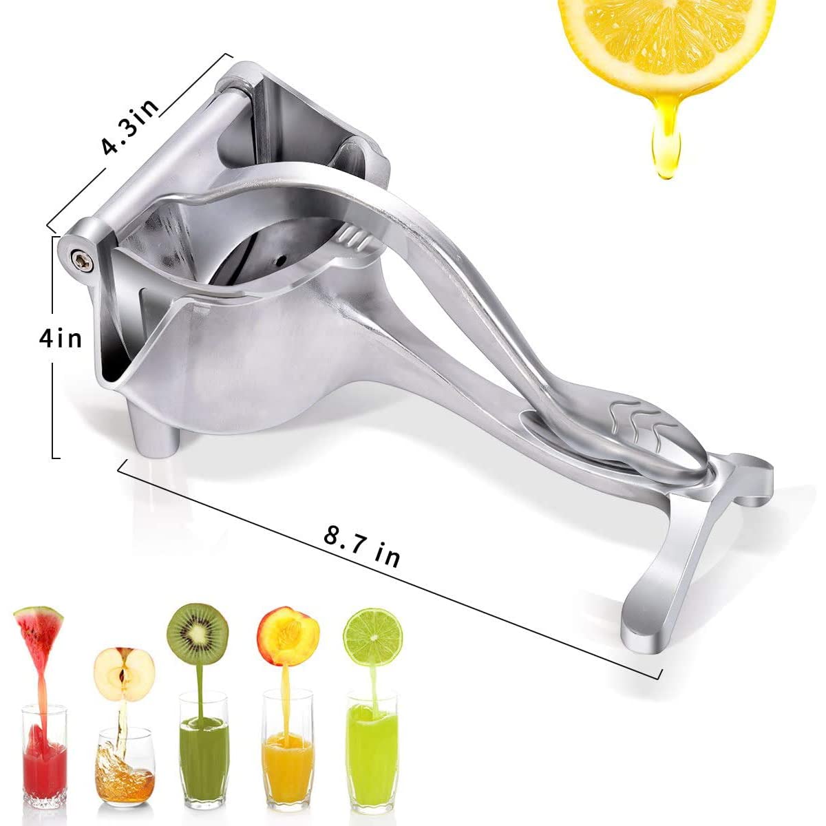 ALEEHAI Lemon Squeezer Citrus Juicer Hand Press Heavy Duty Manual Squeeze, Aluminium Alloy Manual Fruit Juicer Extractor Tool for Pressing Lemons, Oranges, Pomegranates and Limes - Silver