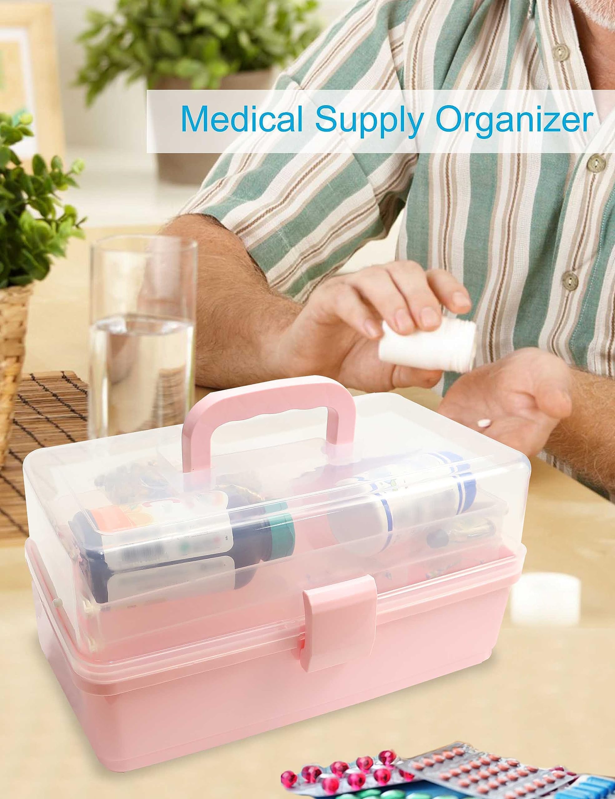 Facikono Pink Tackle Box 3 Layer Tackle Box Organizers Small Craft Storage Box Art Supply Storage Organizer Plastic Tool Box with Handle Sewing Box Container Art Bin