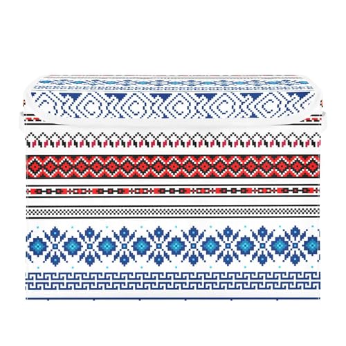 JJoias Ukrainian-folk-print Foldable Fabric Storage Boxes with Lids and Handle, Large Storage Bins for Living Room, Bedroom, Closet, Office