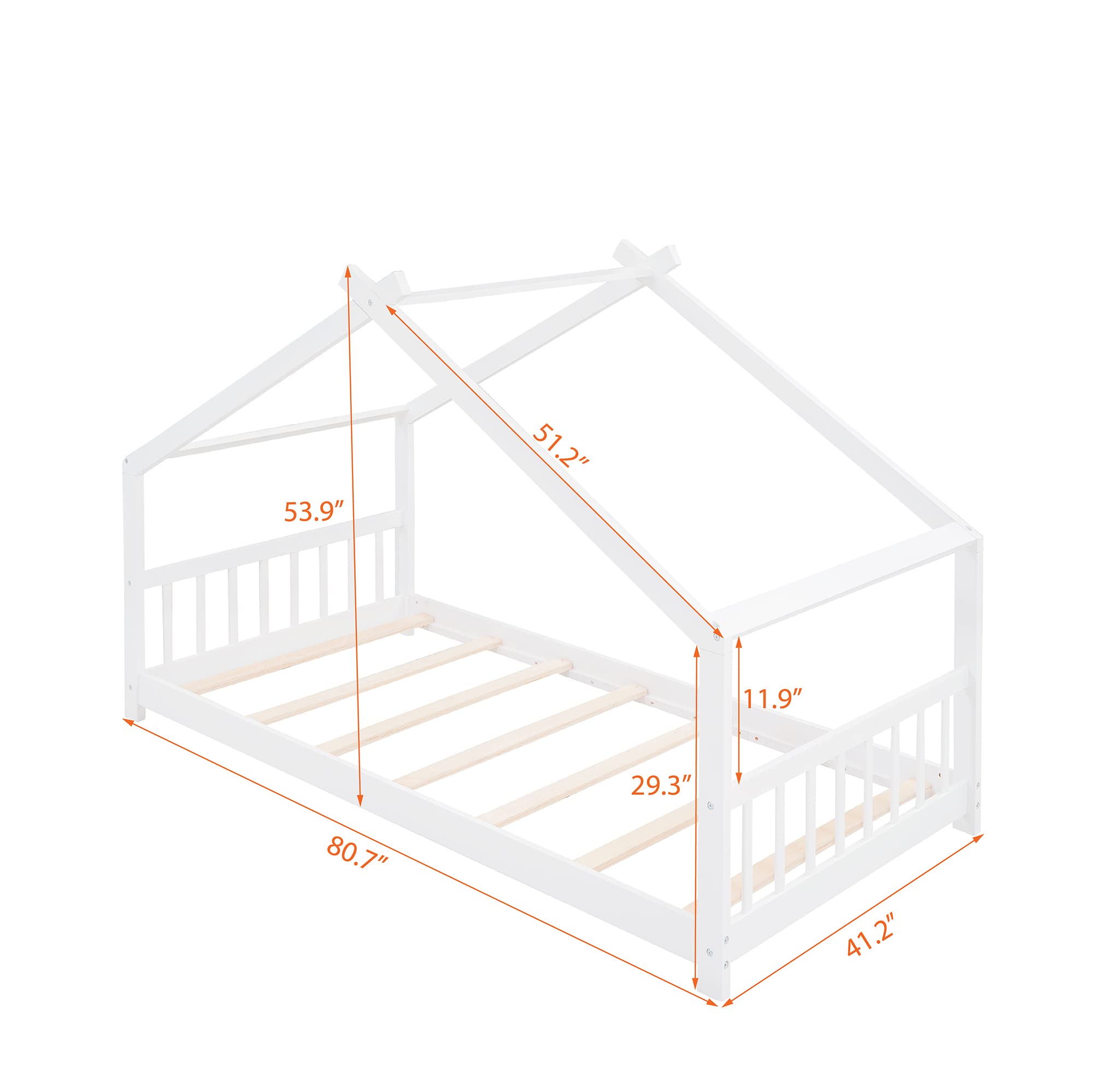 Merax Twin Wood Low House Bed with Headboard and Footboard Floor Bed Frame for Boys,Girls, Easy Assembly (Twin, White)