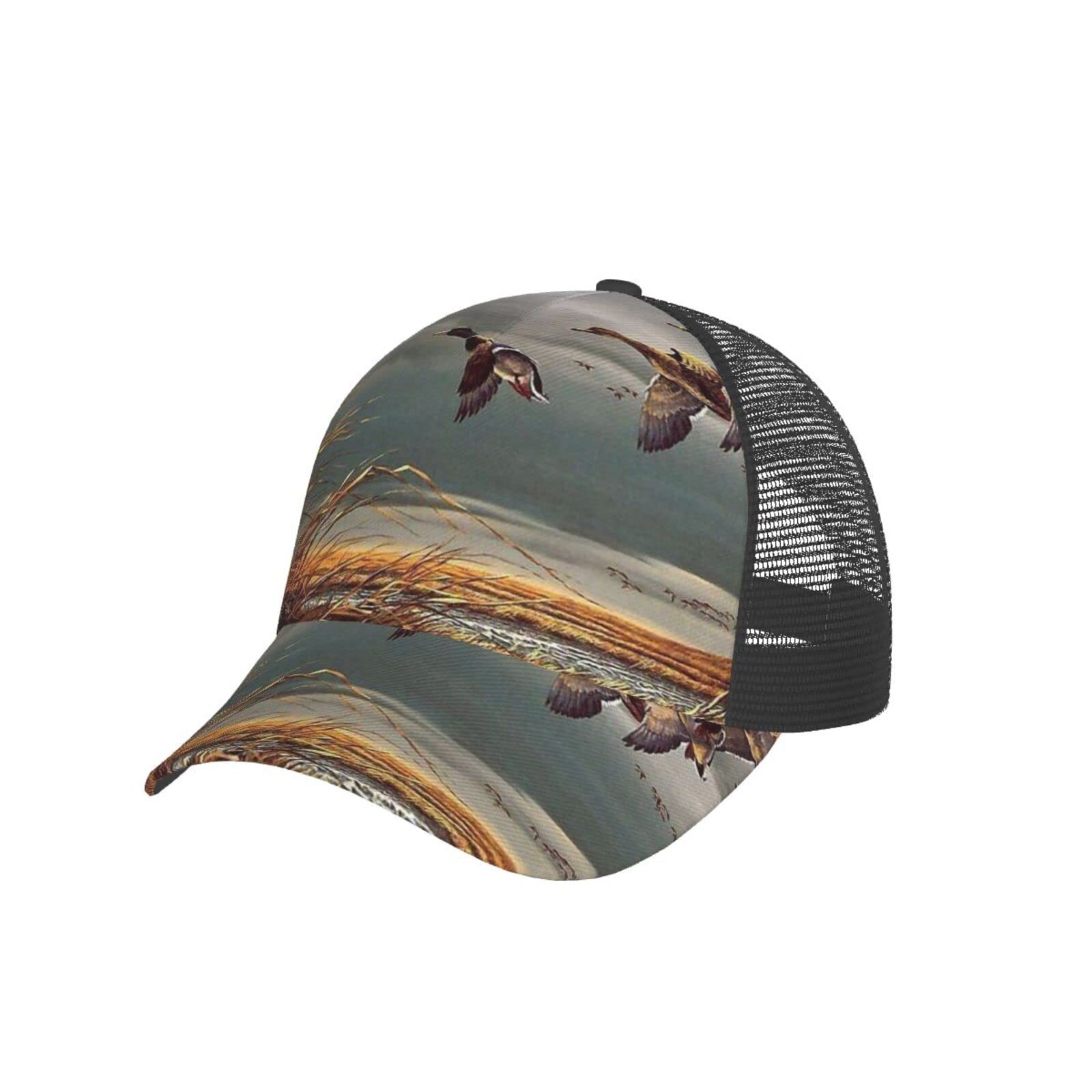 ASEELO Hunting Flying Wild Ducks Printed Fashionable Mesh Baseball Cap, Adjustable Baseball Cap, Unisex Style Headwear