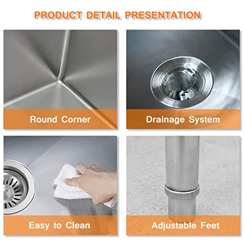 ALEEJA Freestanding Sink Set, Single Bowl Stainless Steel Prep Utility Kitchen Sink with Faucet, Hand Basin for Restaurant, Laundry, Garage, Workstation