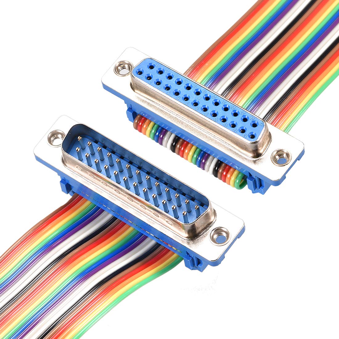 uxcell IDC Rainbow Wire Flat Ribbon Cable DB25 Male to DB25 Female Connector 2.54mm Pitch 19.7inch Length