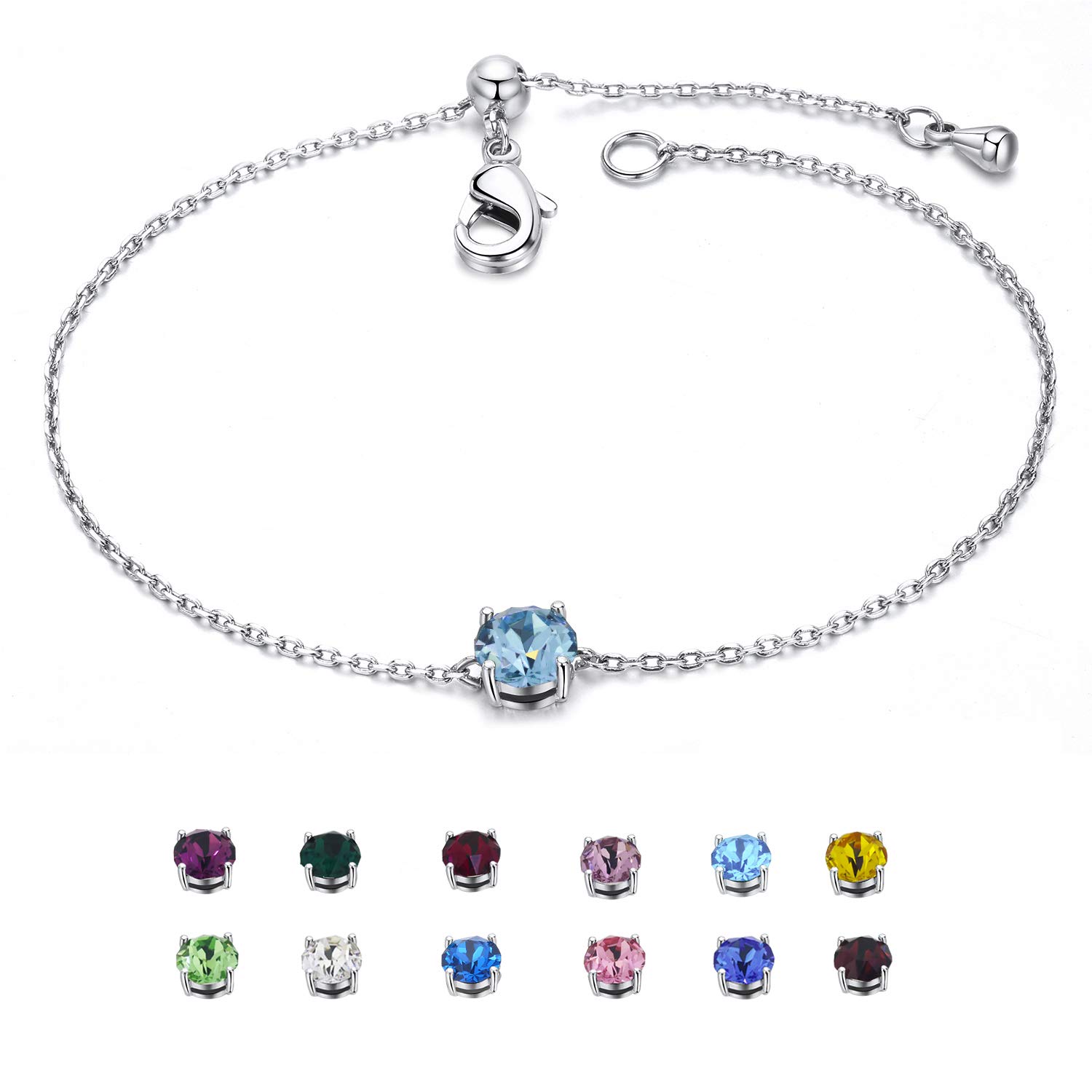 EGOO&YAMEE March Birthstone Bracelet Silver Copper White Gold Plated Cz Crystal Hearts & Arrows Adjustable Bangle (12 Color) Gifts for Women