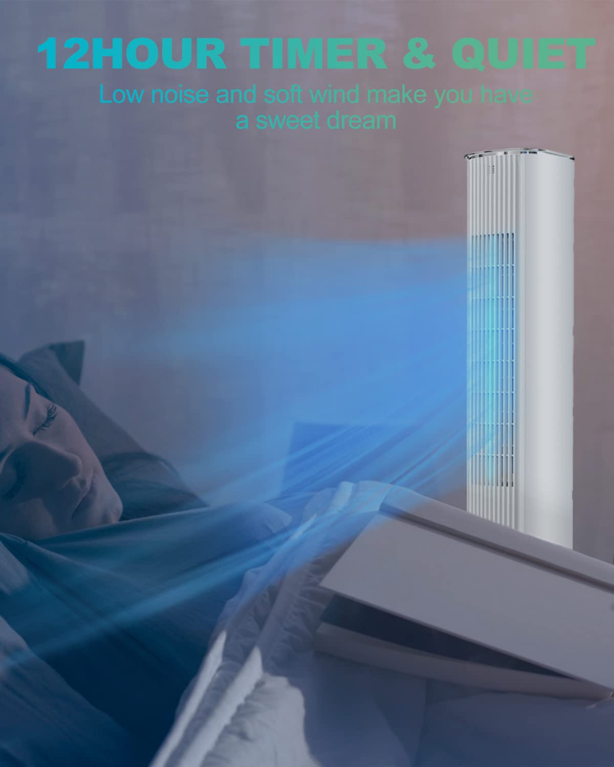 Evaporative Air Cooler Portable Cooling Fan, Cool with 3 Speeds, 12H Timer Evaporative Cooler, Bladeless Fan Ice Boxes Contained, Remote Control Tower Fan for Large Room Office