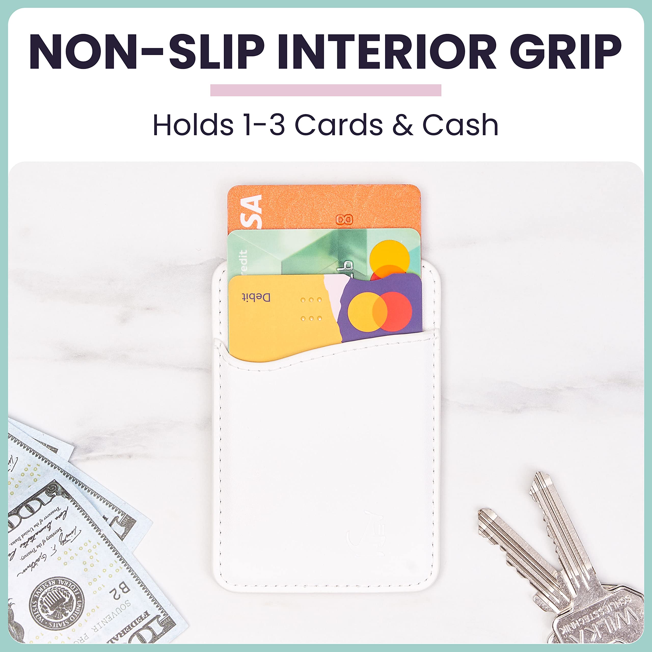 Premium Leather Phone Card Holder - Stick On Wallet for iPhone and Android Smartphones - Minimalist Style with Non-Slip Lining Secures Up to 3 Cards Kangaroo