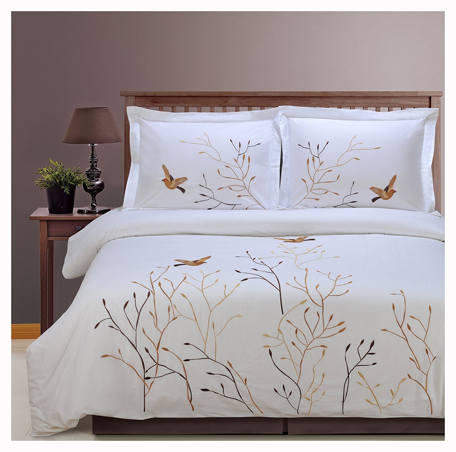 BLUENILEMILLS Swallow Embroidered Duvet Cover Set, Long-Staple Cotton, Full/Queen, Medium Blue