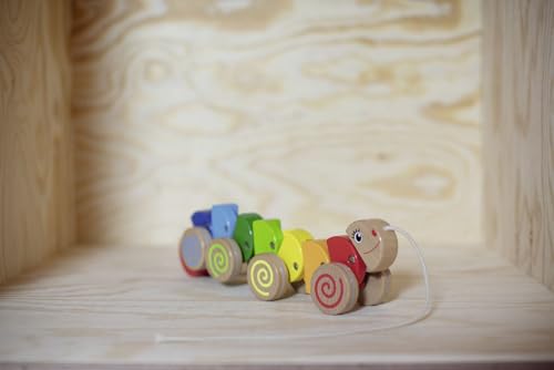 Eichhorn 100003447 Nachziehtier-100003446 Pull-Along Caterpillar with Movement, 32 cm Long, Beech Wood, Colourful
