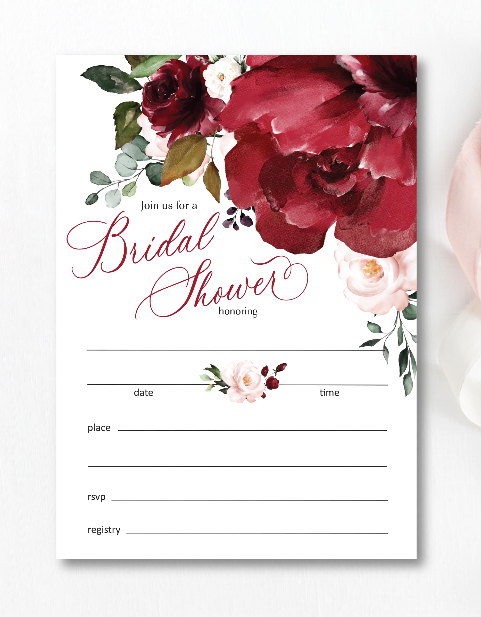 Moonrise Papery Set of 25 Bridal Shower Invitations with Envelopes — Floral Bridal Shower Invitations