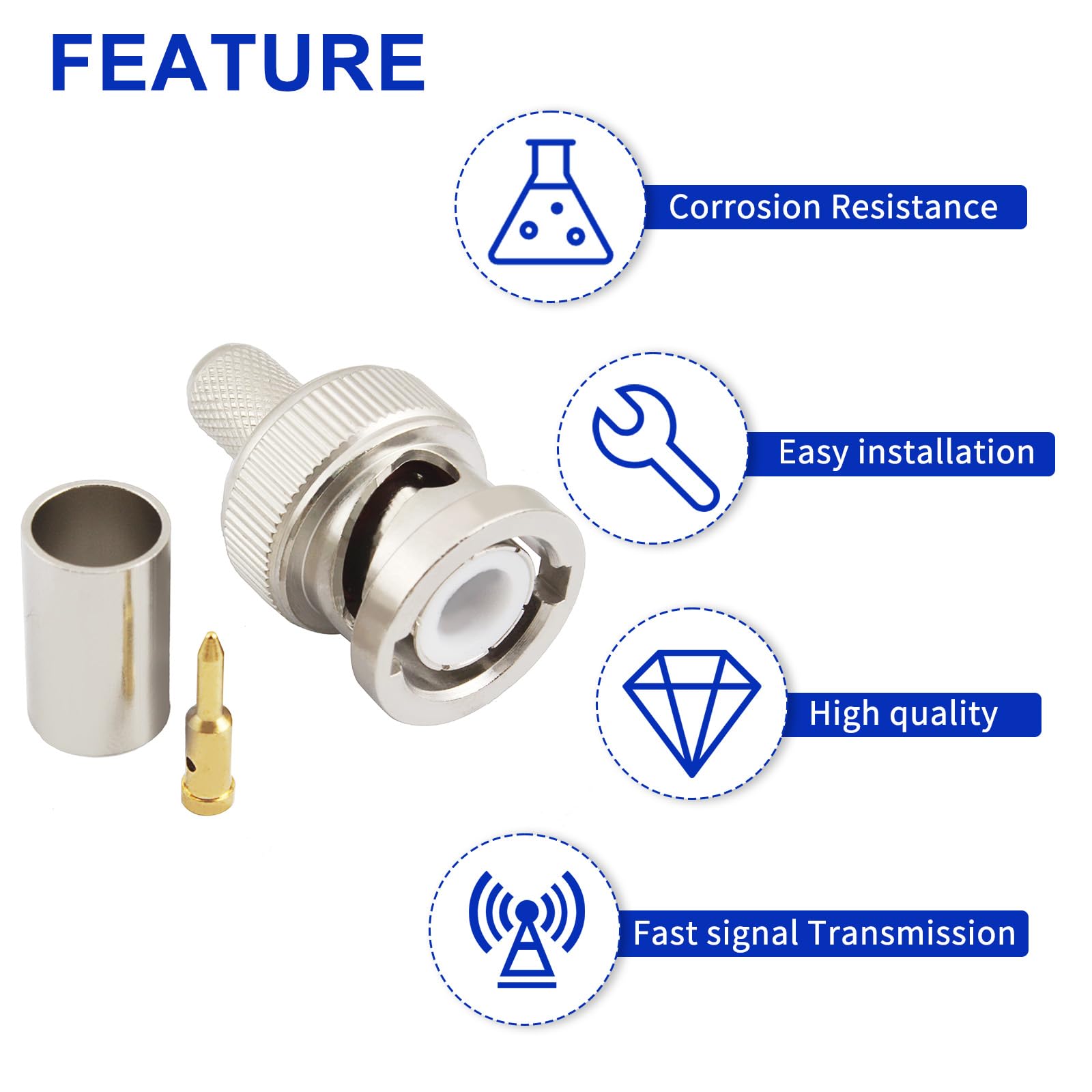 eifagur BNC Male Q9 Plug Crimp for RG8X RG-8X Mini-RG8 LMR240 50 Ohm Coax Cable Straight RF Coaxial Adapter Connector (Pack of 10)