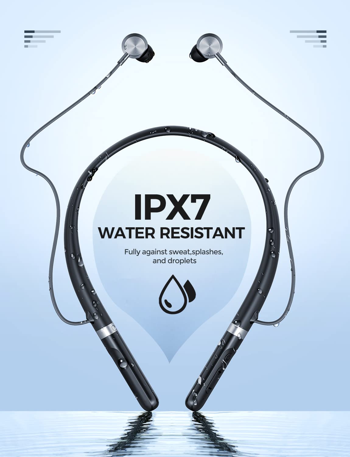 Bluetooth 5.2 Neckband Headphones Around the Neck Bluetooth Earphones with 35H Playtime, Noise Cancelling Wireless Neckband Earbuds USB-C Fast Charging/IPX8 Waterproof/Magnetic Design, for Sport