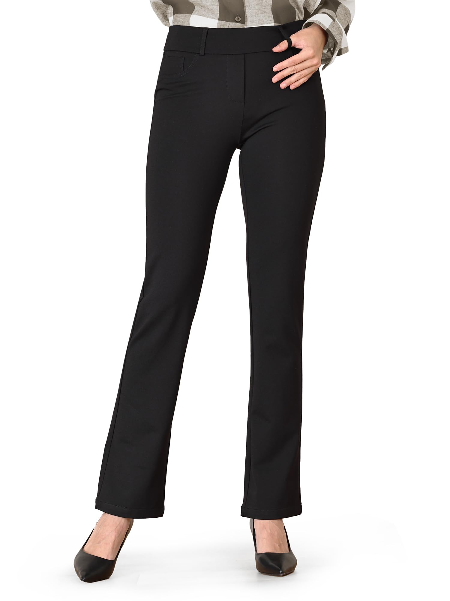 Balleay Art Women's Dress Pants Work Pull On Straight Leg Yoga Business Office Pants Long Casual Workout Slacks Black